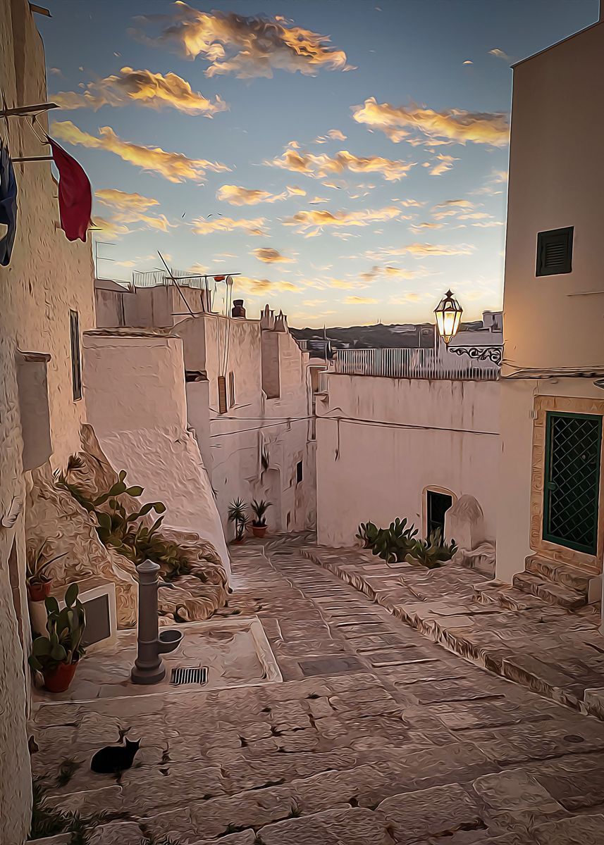 'Ostuni village at sunset' Poster, picture, metal print, paint by ...
