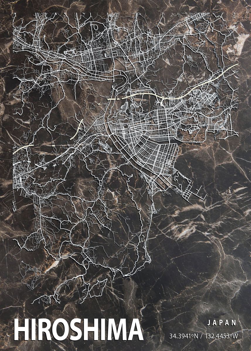 'HIROSHIMA CITY MAP' Poster, picture, metal print, paint by Nae | Displate