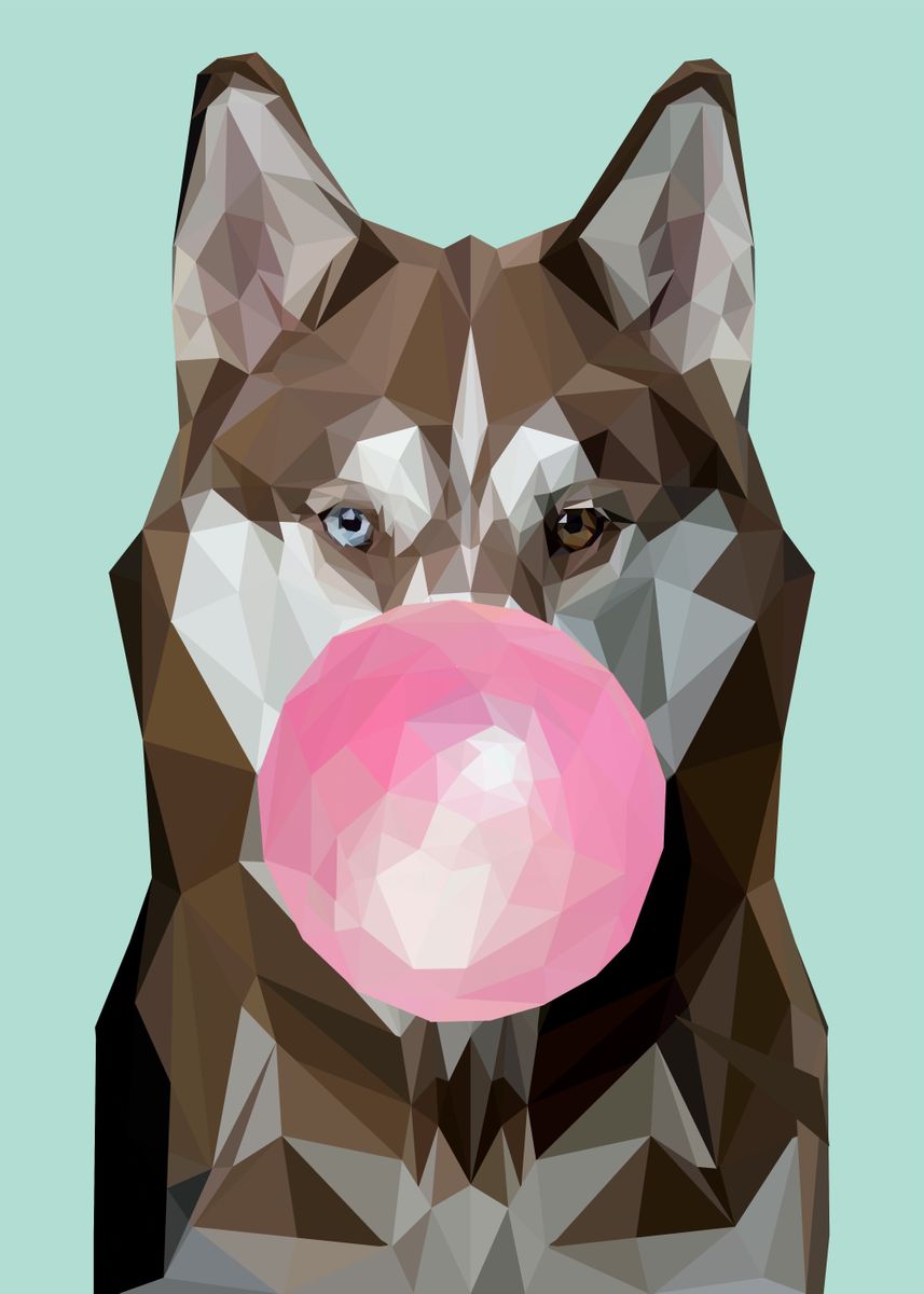'bubblegum animal wolf' Poster, picture, metal print, paint by Lowpoly ...
