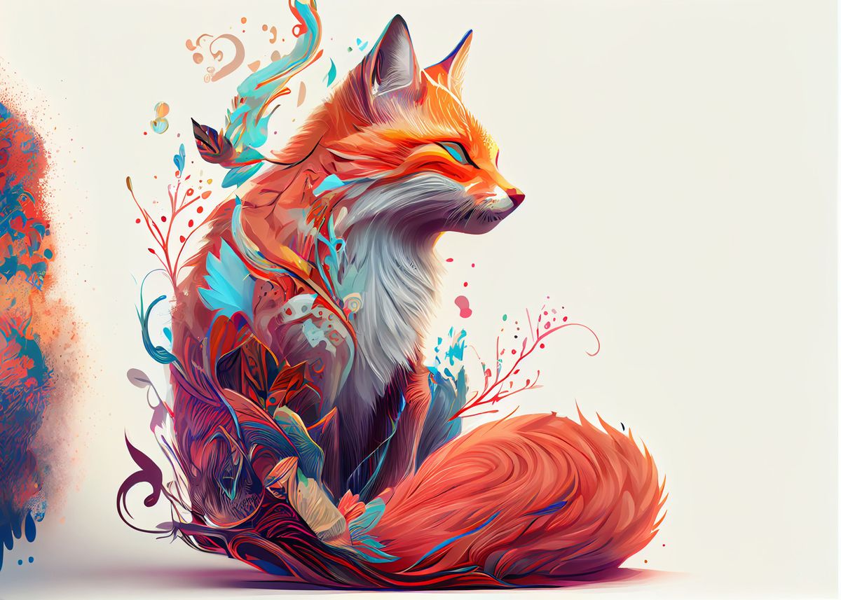 'Colorful drawing cute fox' Poster by Yuliia Mazurkevych | Displate