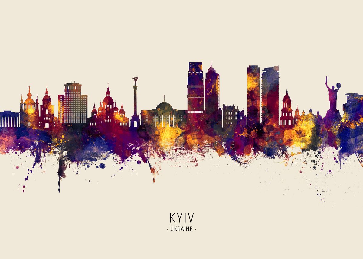 'Kyiv Skyline Ukraine' Poster by Michael Tompsett | Displate