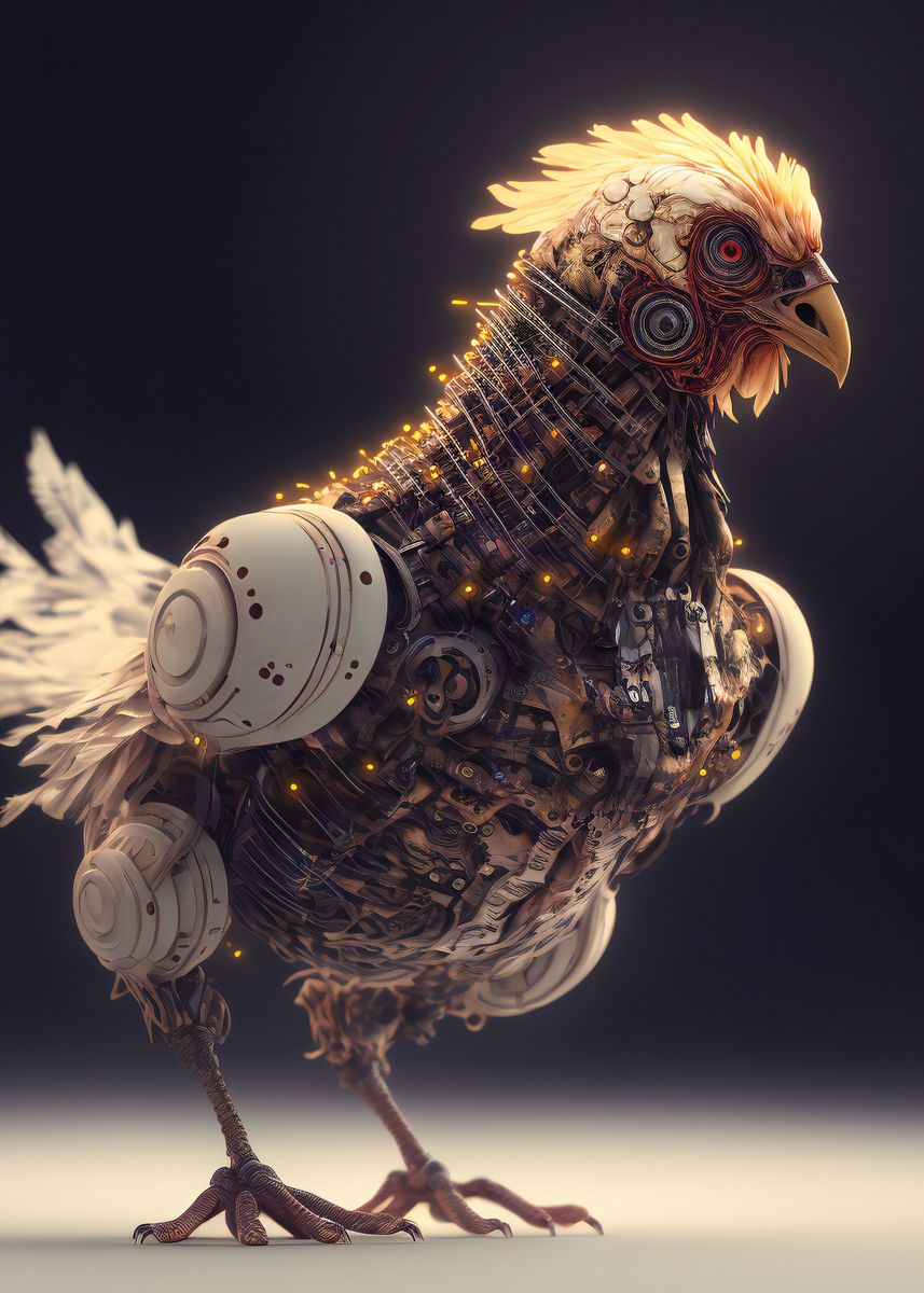 'Cyborg chicken' Poster, picture, metal print, paint by AellyanArt ...