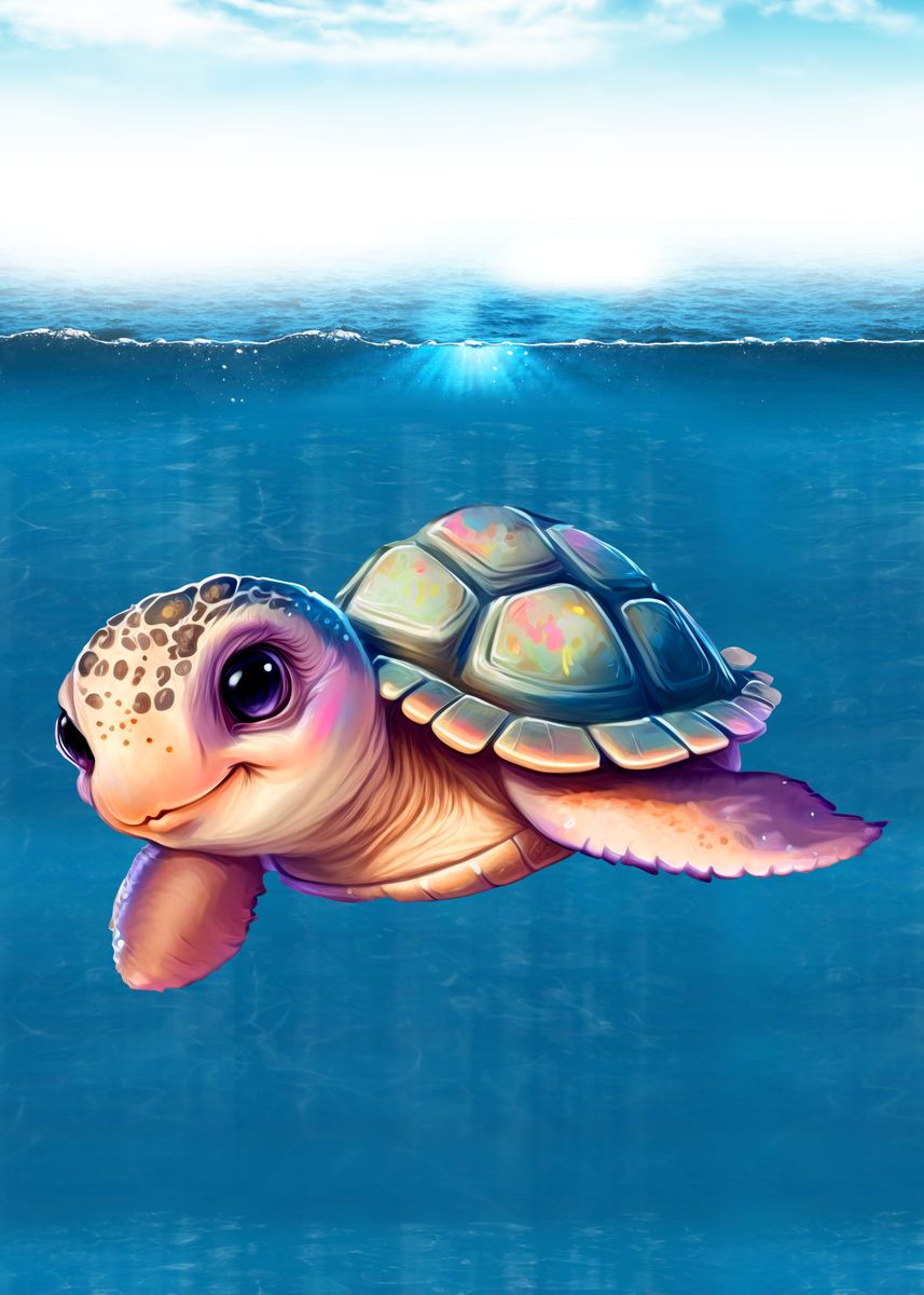 'Cute turtle 3' Poster, picture, metal print, paint by Juliana RW ...