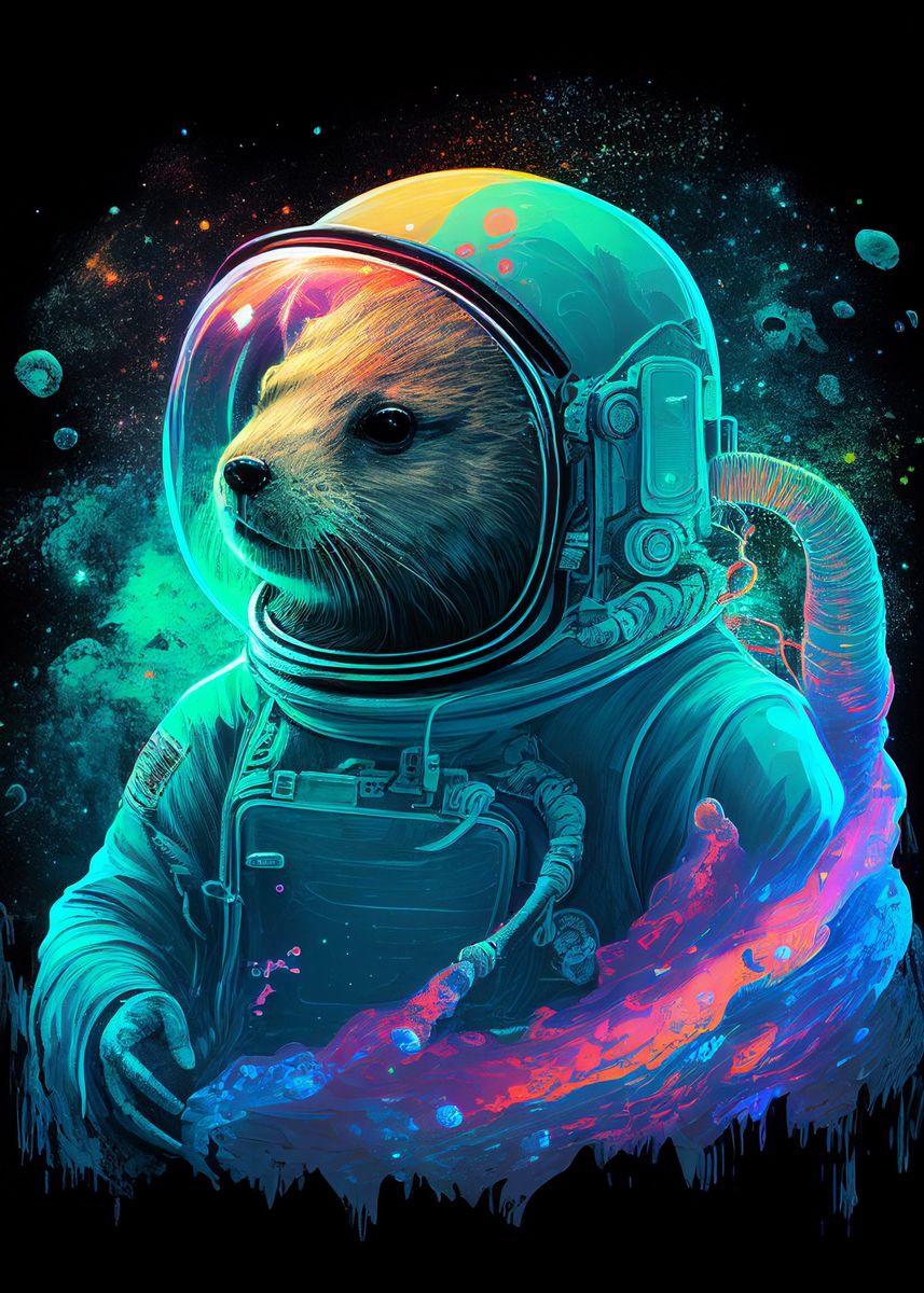 'Otter Astronaut' Poster, picture, metal print, paint by DecoyDesign ...