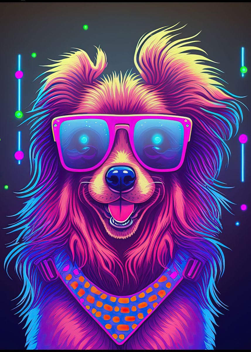 'abstract psychedelic dog' Poster, picture, metal print, paint by ...