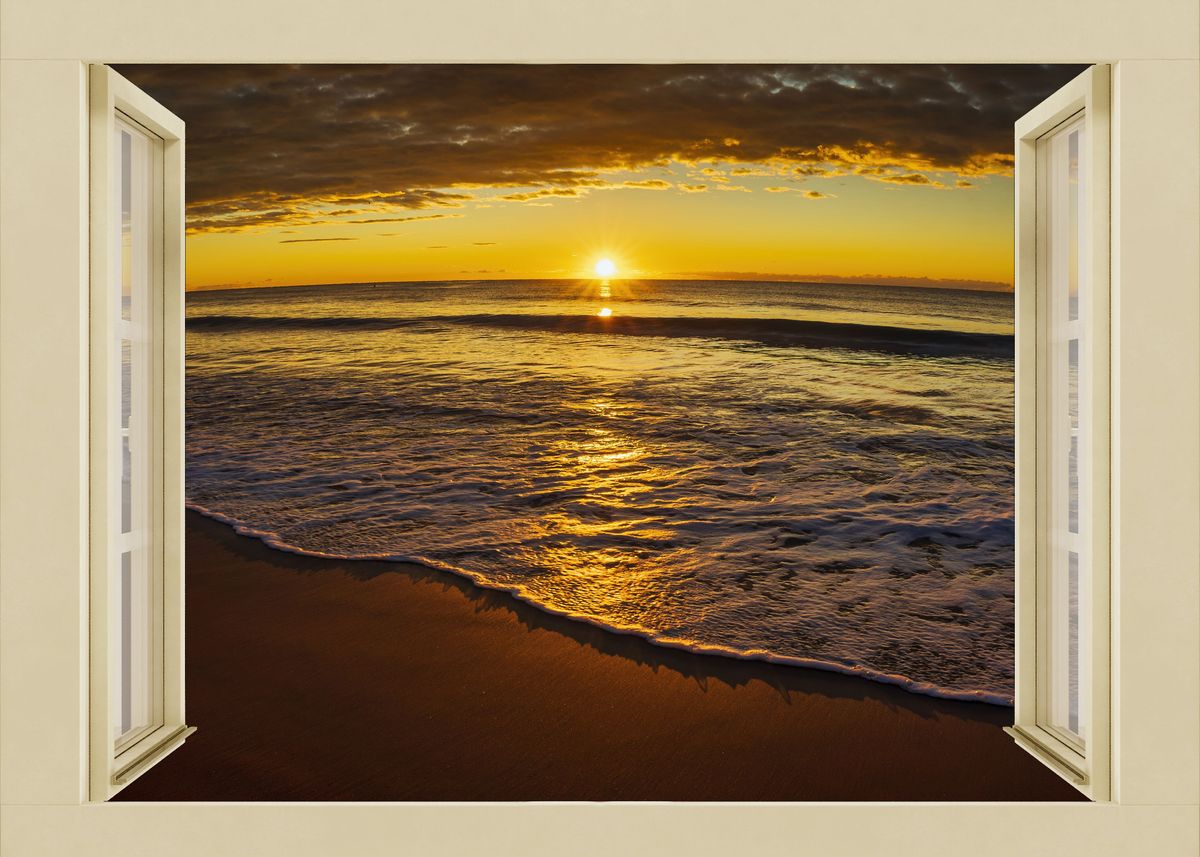'Open window view sea beach' Poster by Vicen | Displate