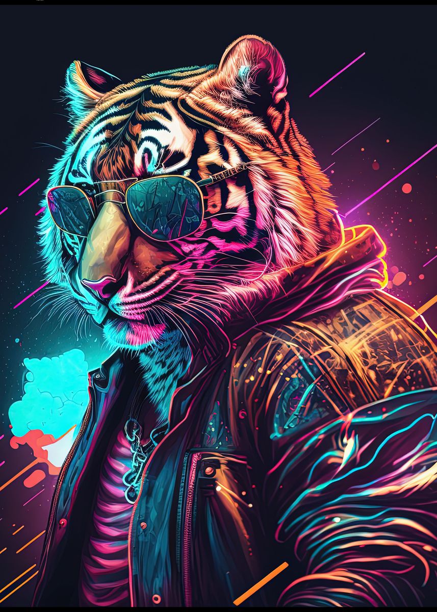 'abstract psychedelic tiger' Poster, picture, metal print, paint by ...