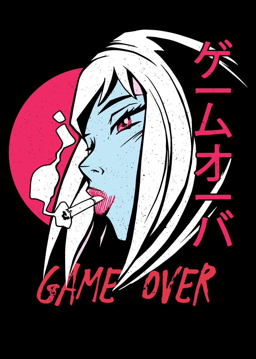 'Anime Manga Girl Game over' Poster, picture, metal print, paint by ...