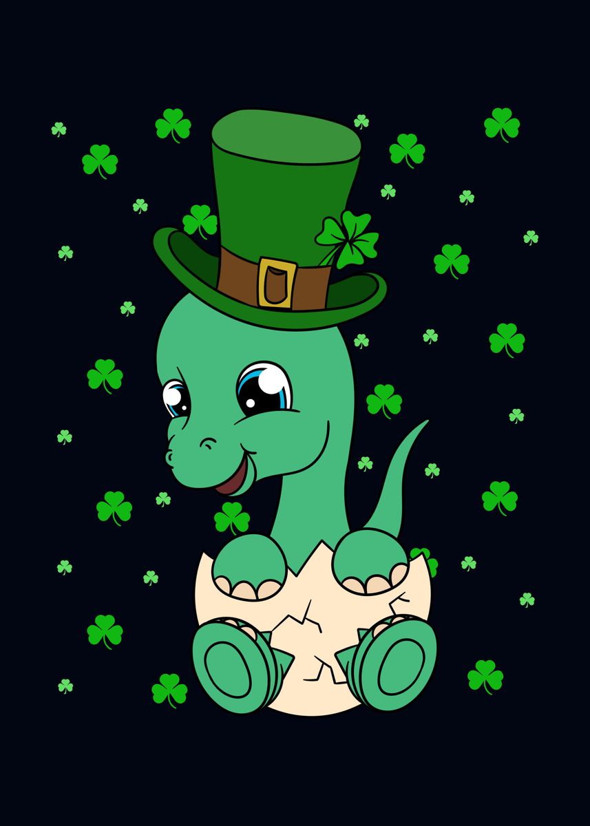 'Dinosaur St Patricks Day' Poster, picture, metal print, paint by MzumO ...