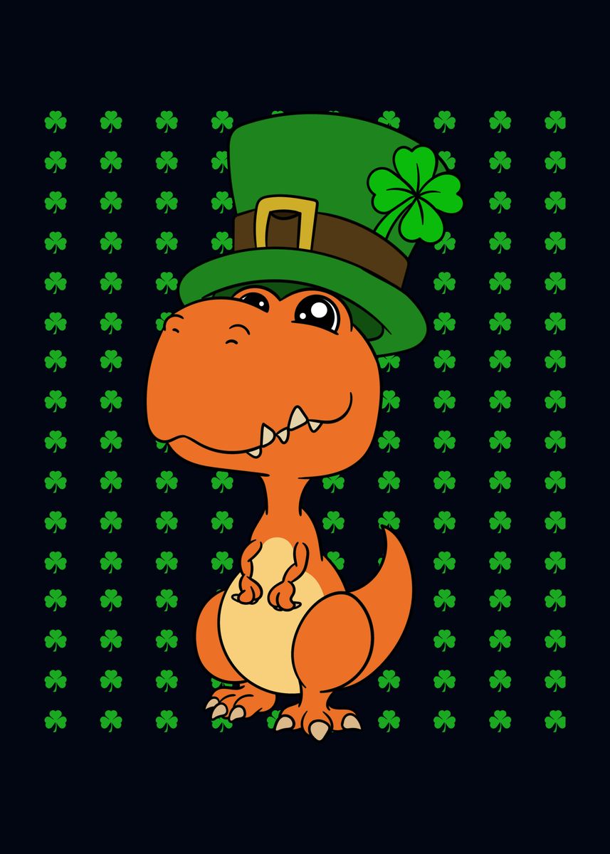 'Dinosaur St Patricks Day' Poster, picture, metal print, paint by MzumO ...