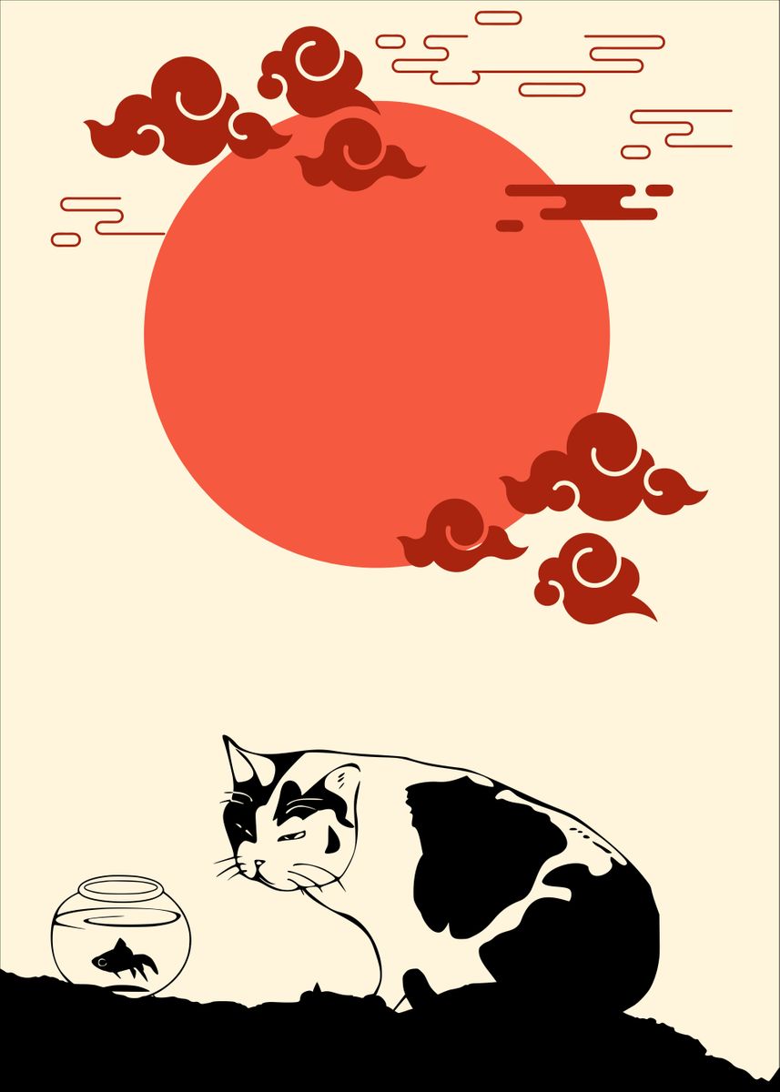 'Cat aim Goldfish' Poster, picture, metal print, paint by Trending ...