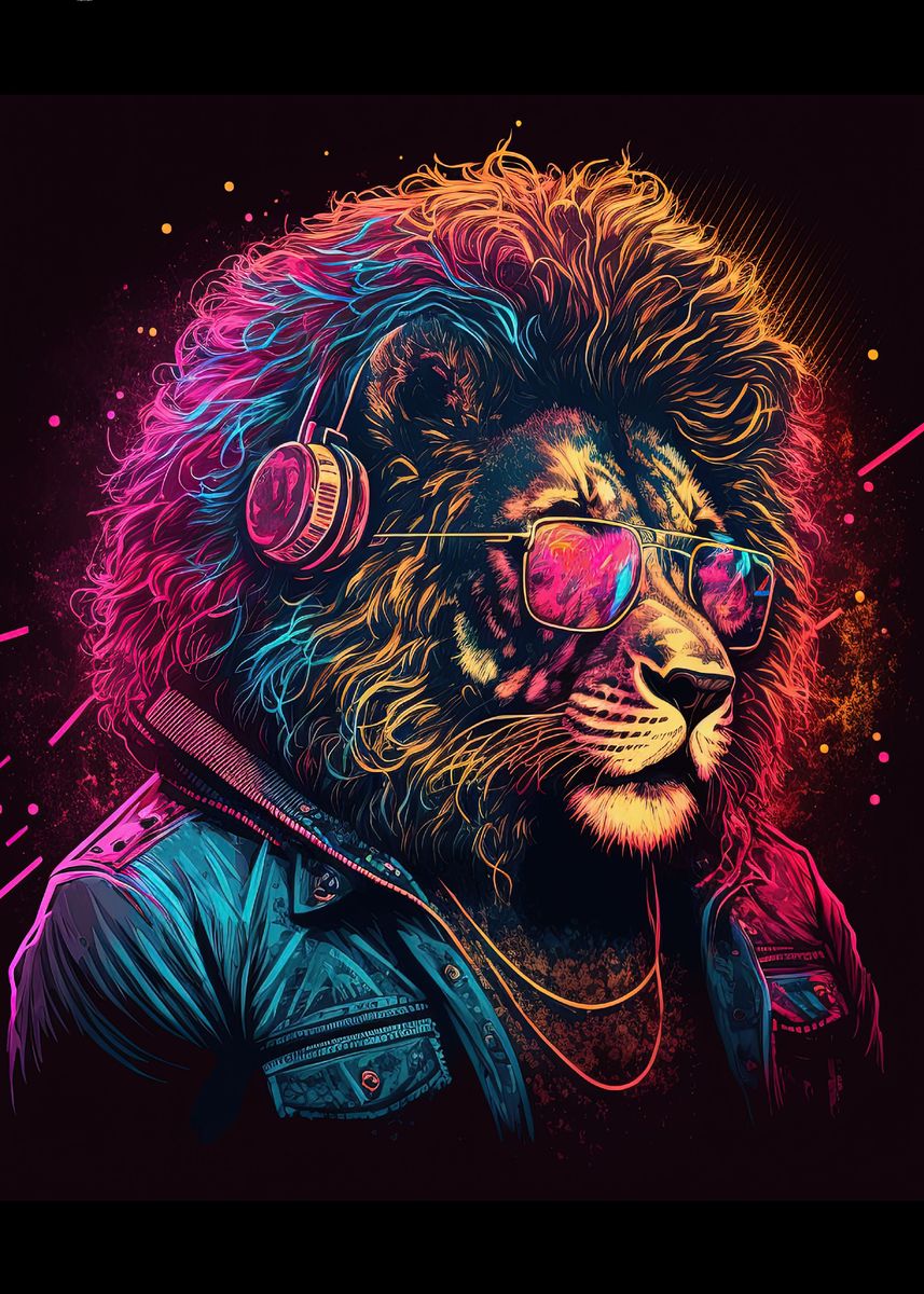 'abstract psychedelic lion' Poster, picture, metal print, paint by ...