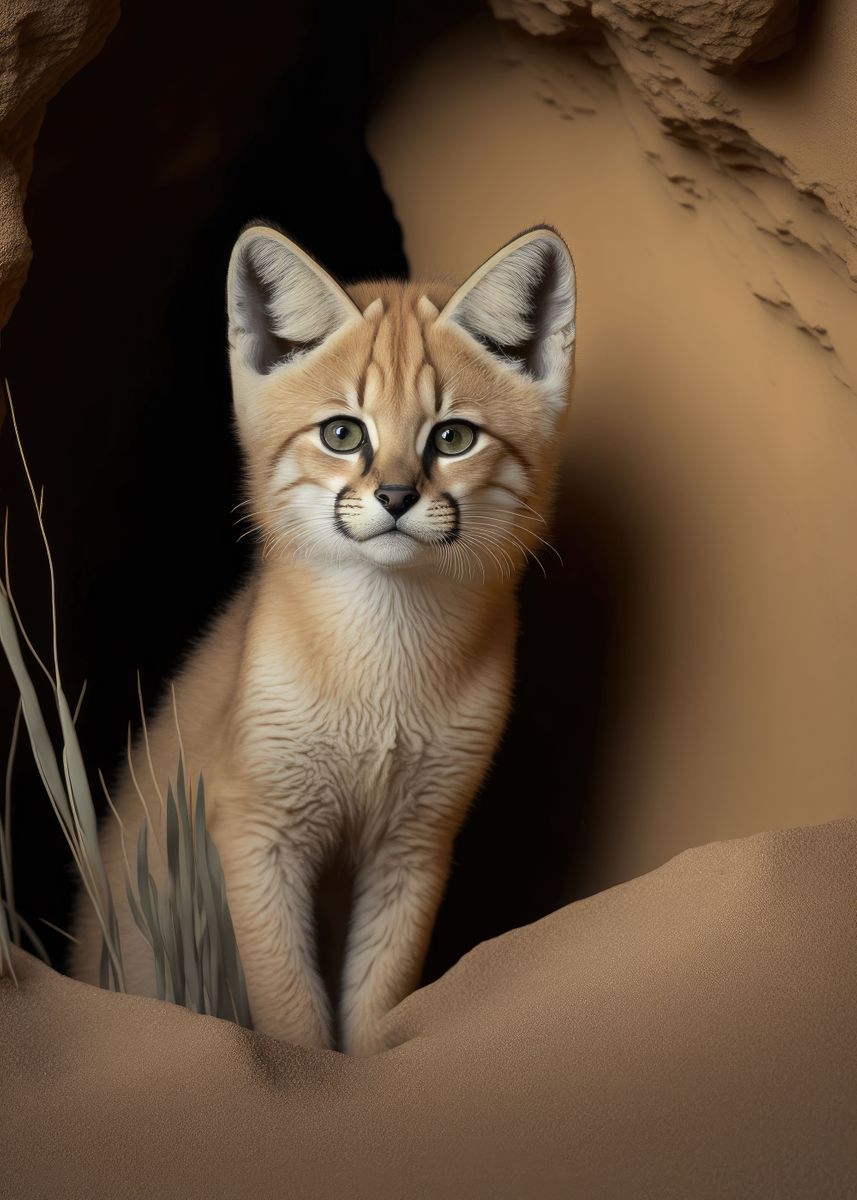'Cute Sand Cat Portrait' Poster, picture, metal print, paint by Michael ...