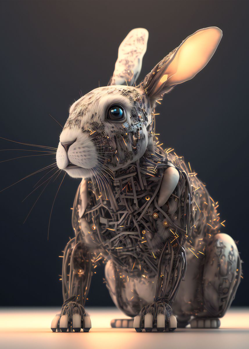 'Cyborg bunny' Poster, picture, metal print, paint by AellyanArt | Displate