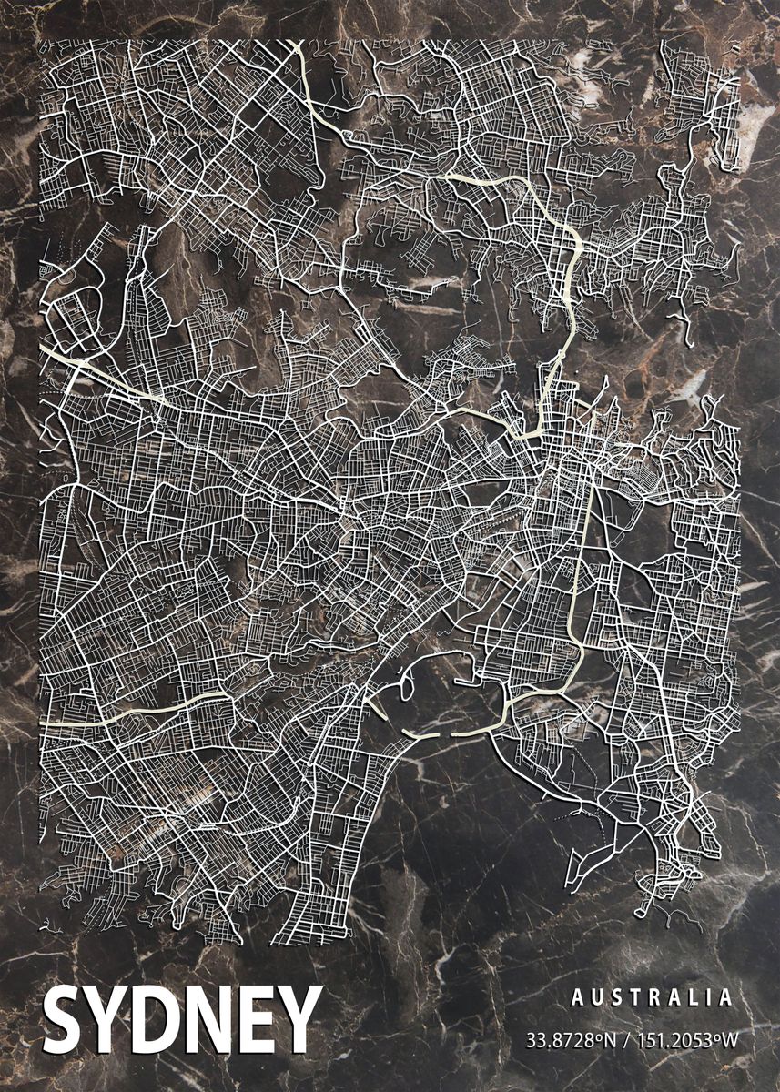 'SYDNEY CITY MAP' Poster, picture, metal print, paint by Nae | Displate