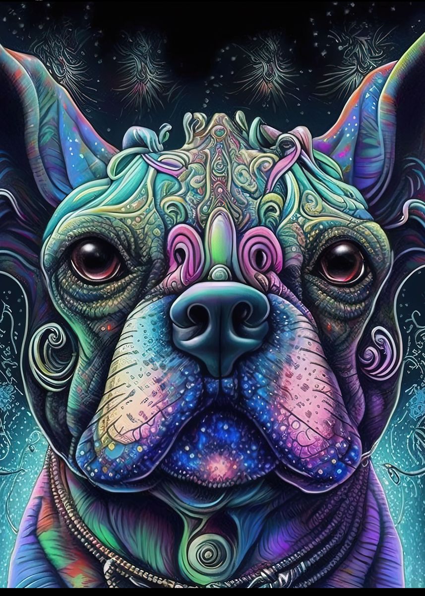 'abstract psychedelic dog' Poster, picture, metal print, paint by ...