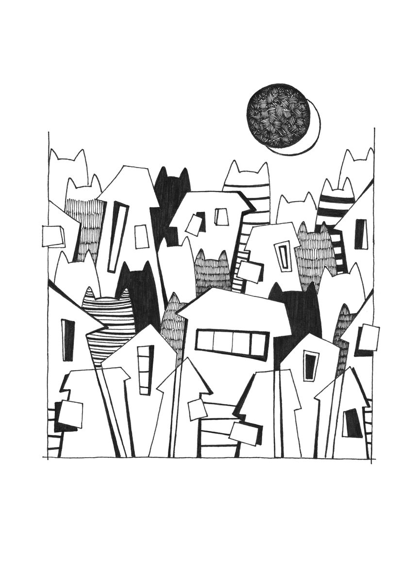 'Cats town 25' Poster, picture, metal print, paint by Olex Runda | Displate