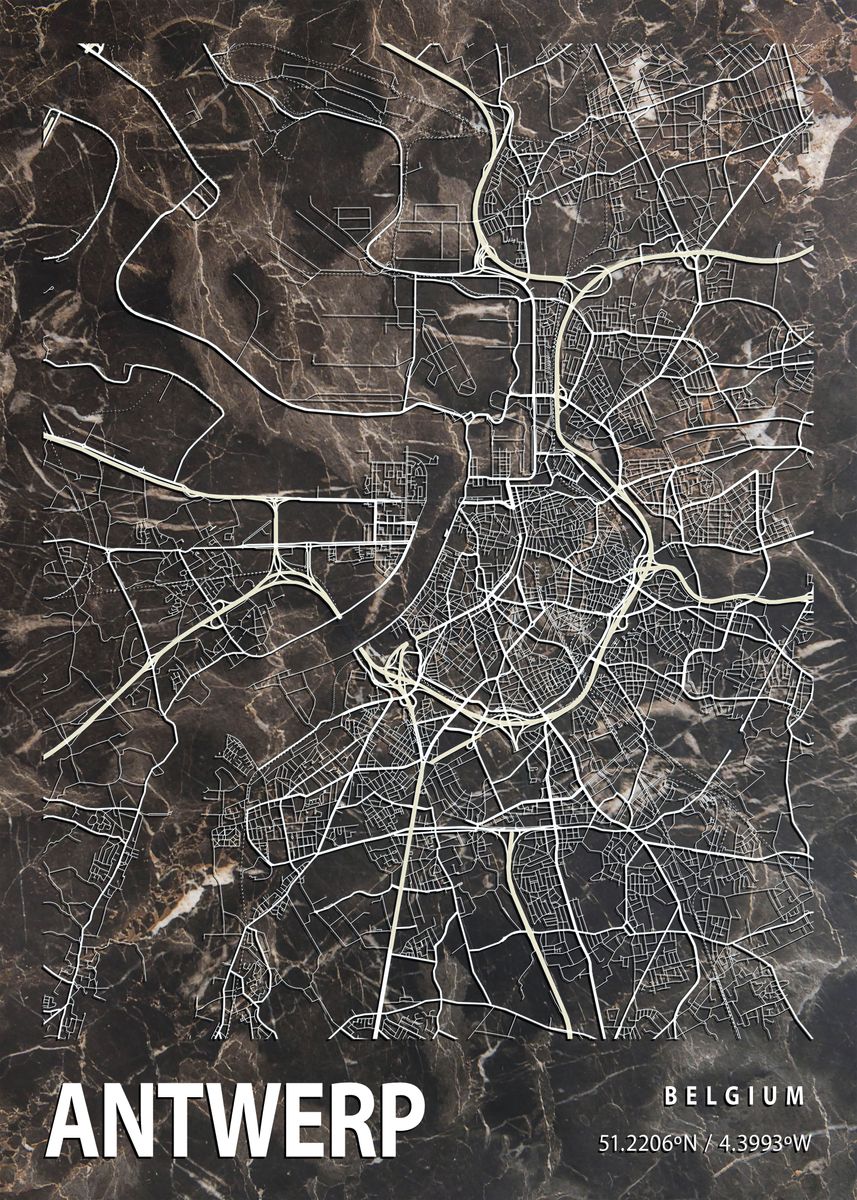 'ANTWERP CITY MAP' Poster, picture, metal print, paint by Nae | Displate