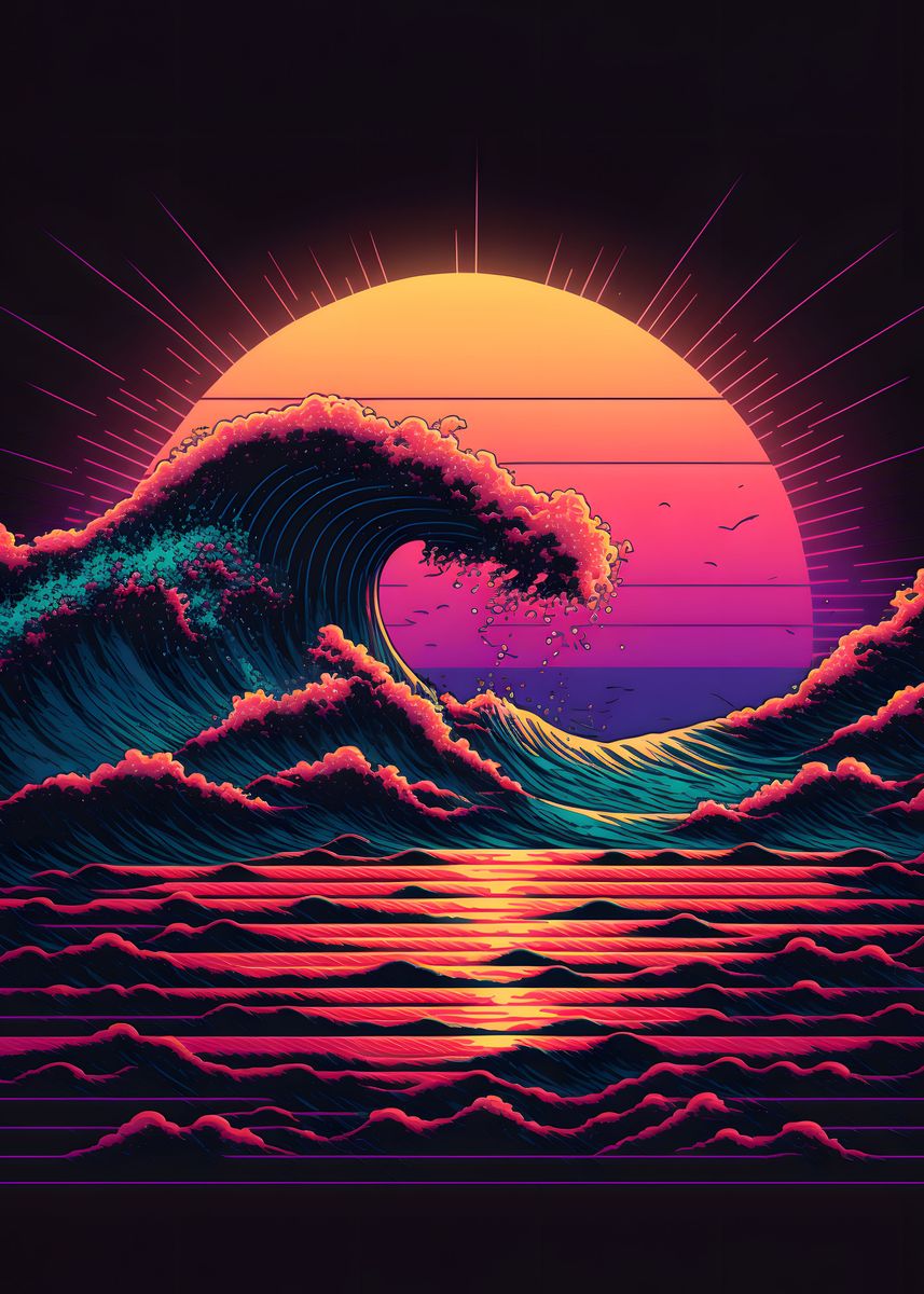 'Neon Wave' Poster, picture, metal print, paint by David Godbehere ...