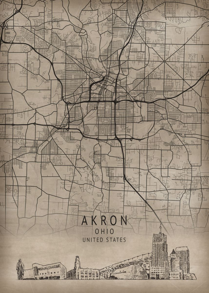 'Akron Ohio' Poster, picture, metal print, paint by XandYart | Displate