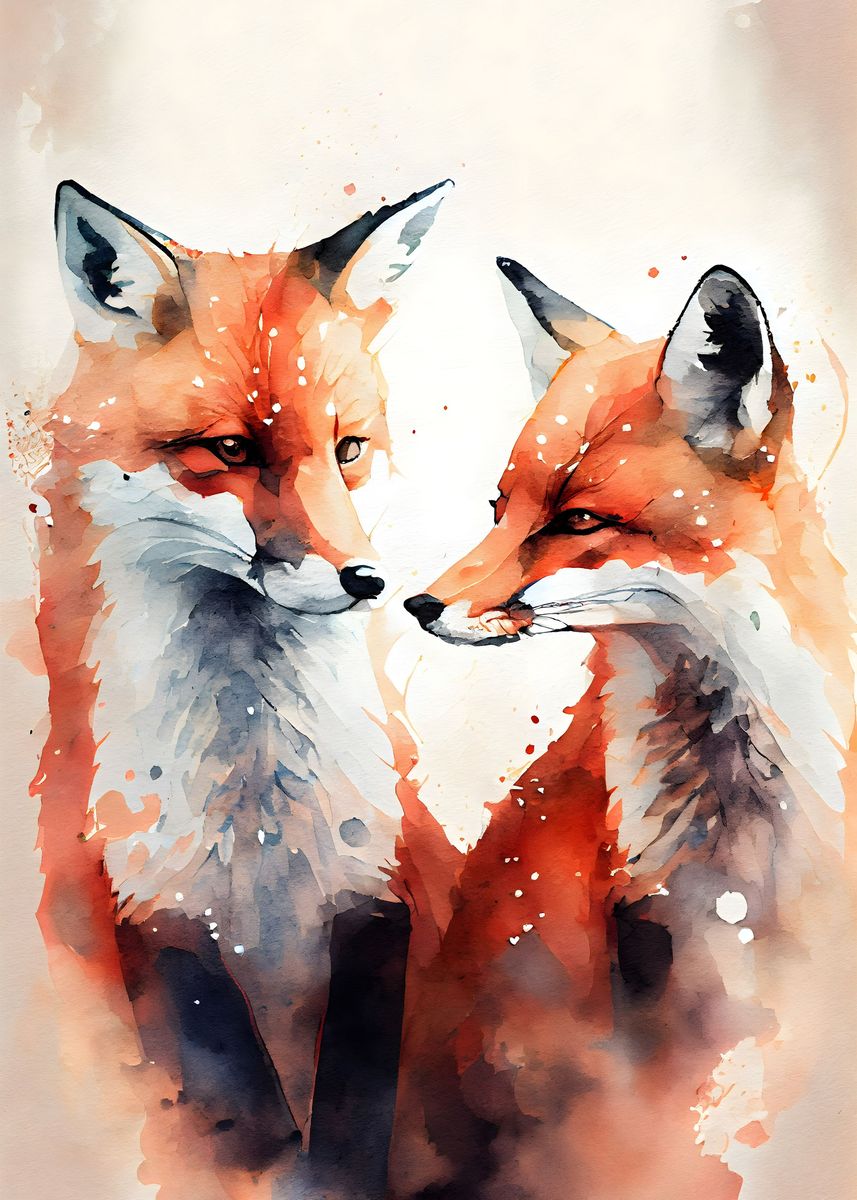 'Romantic Fox Couple' Poster, picture, metal print, paint by Ali Ch ...