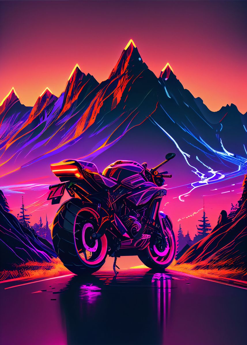 'Synthwave Bike' Poster, picture, metal print, paint by Holzkovic ...