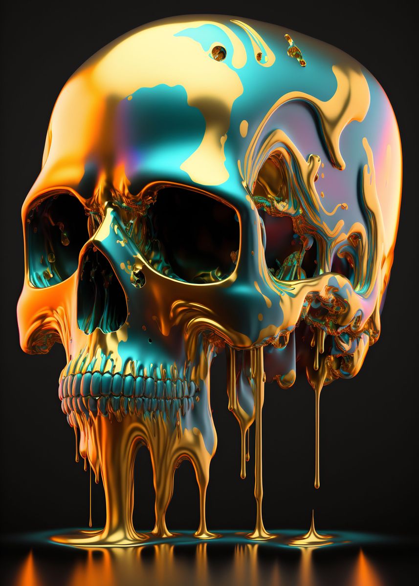 'Golden Chrome Skull' Poster, picture, metal print, paint by Absuro ...