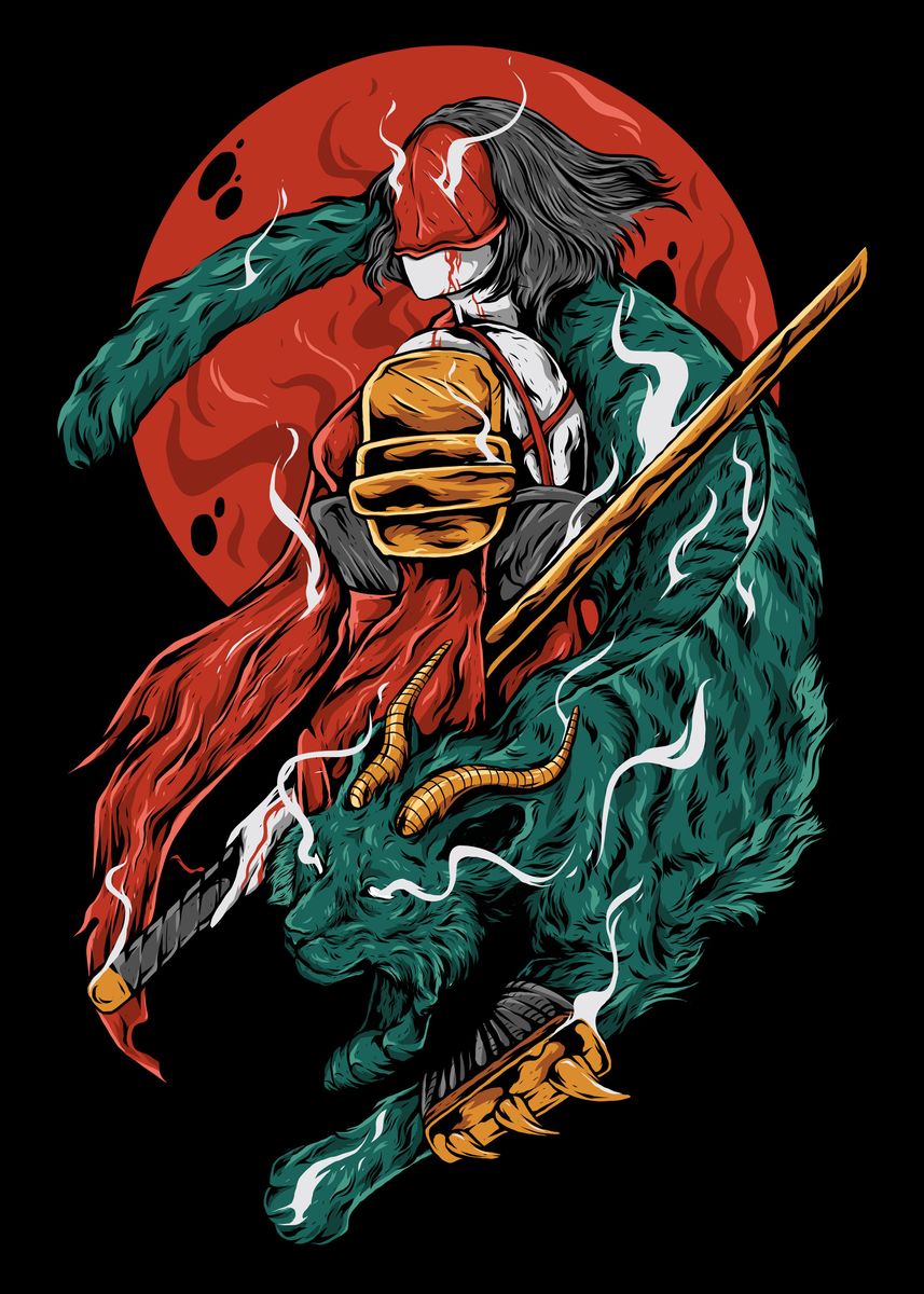 'Tiger Samurai Poster' Poster, picture, metal print, paint by Abdullah ...