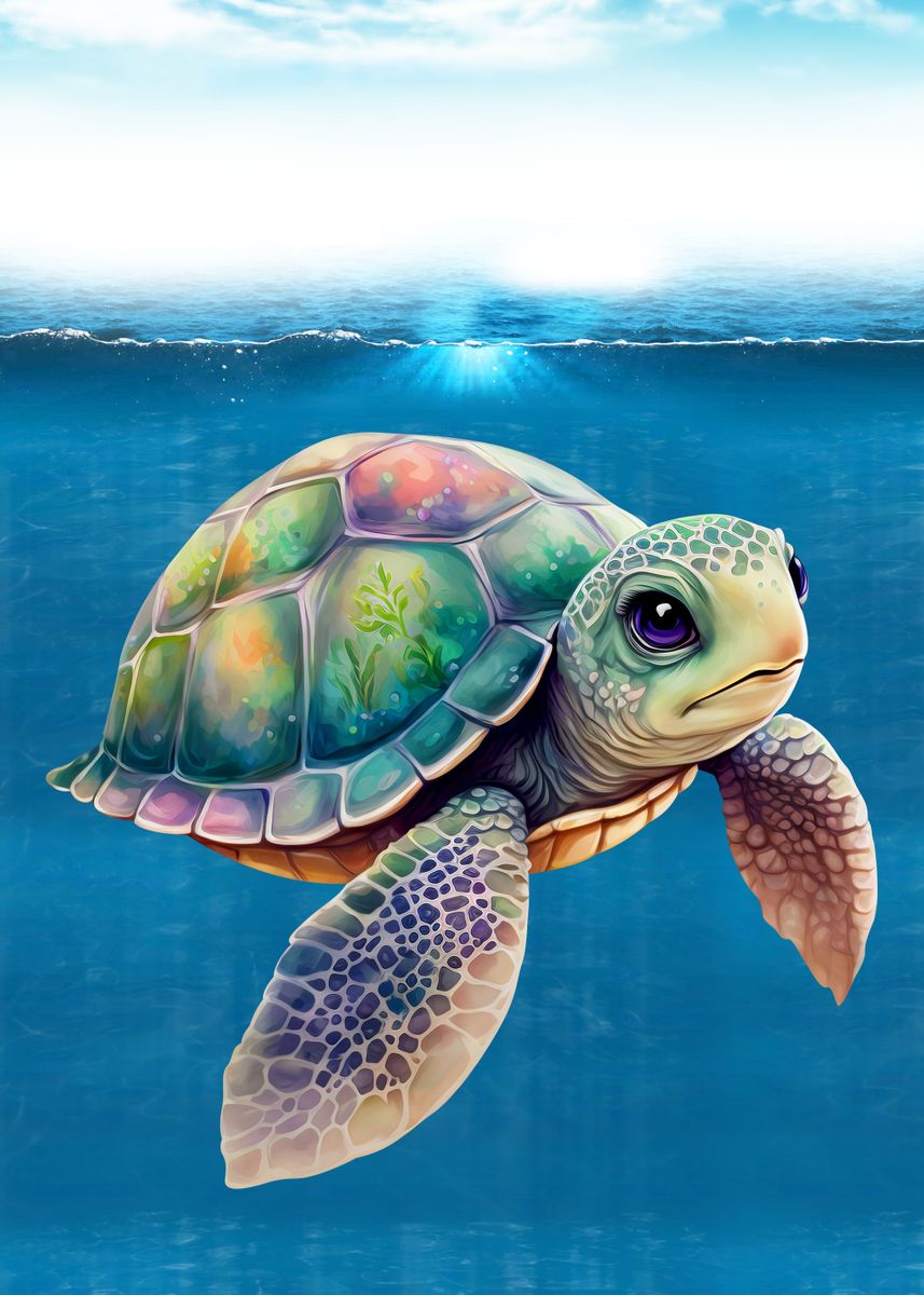 'Cute turtle 5' Poster, picture, metal print, paint by Juliana RW ...