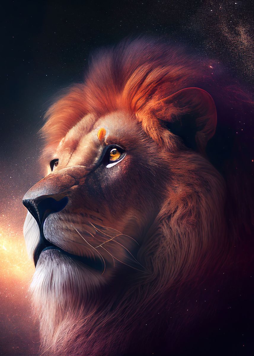 'Space Lion' Poster, picture, metal print, paint by TESSERACT 07 | Displate