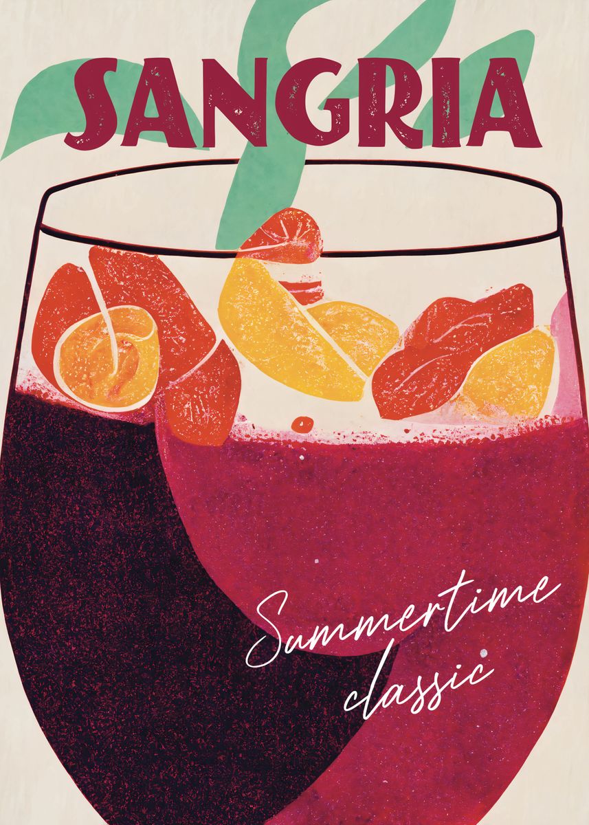'Sangria Retro Art' Poster, picture, metal print, paint by SipCircle | Displate