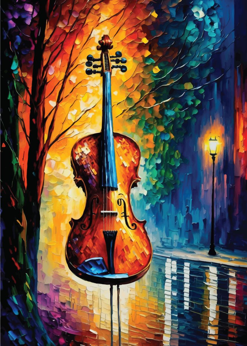 'A Violin in Afremov Style' Poster, picture, metal print, paint by ...
