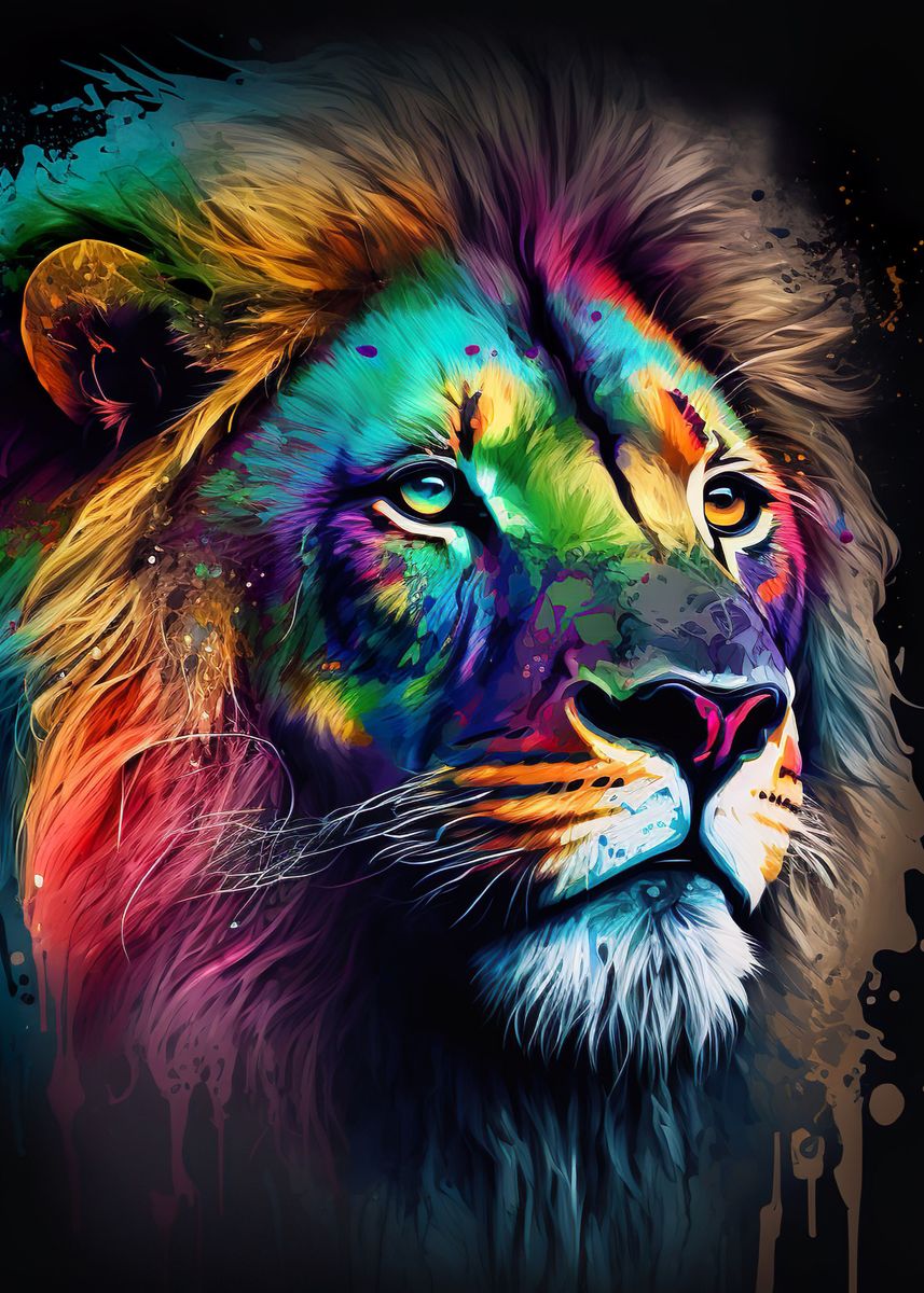 'Color Splash Lion' Poster, picture, metal print, paint by TESSERACT 07 ...