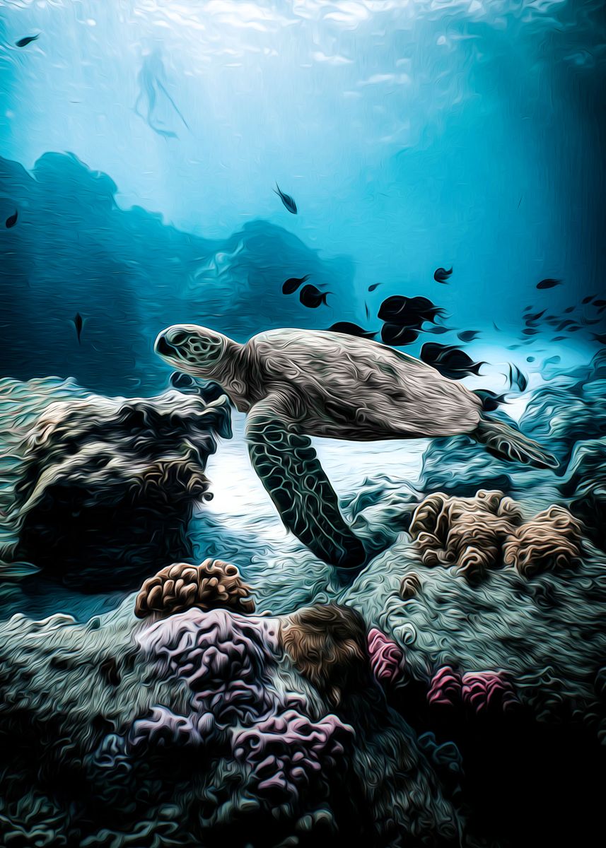 'Turtle' Poster, picture, metal print, paint by Tiker Arts | Displate