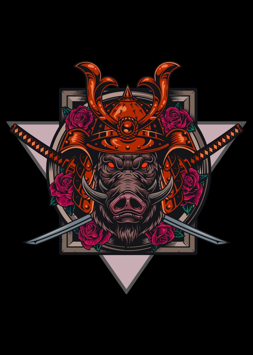 'Pig Samurai' Poster, picture, metal print, paint by Jaya Studio | Displate