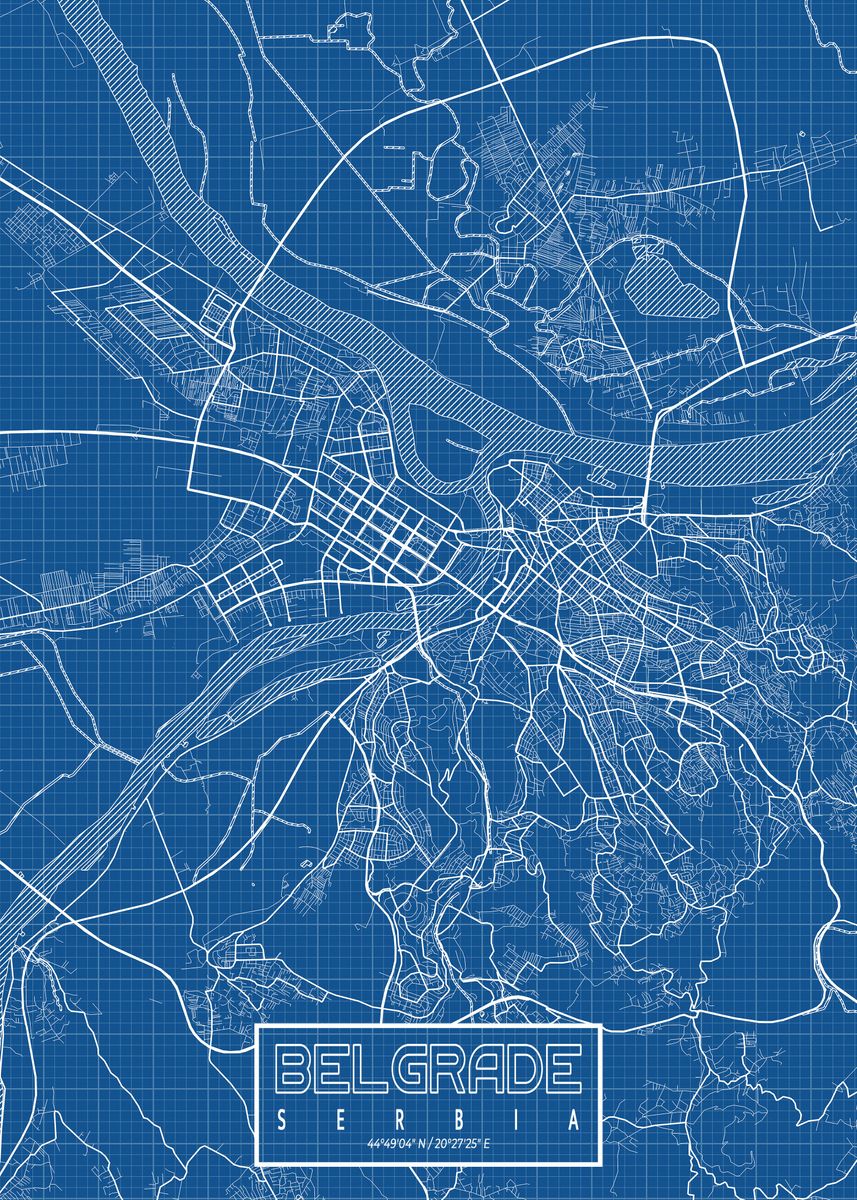 'Belgrade Map Blueprint' Poster, picture, metal print, paint by deMAP ...