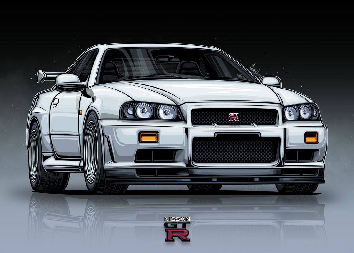 'Nissan Skyline R34 White' Poster by Mário Ramos Art | Displate