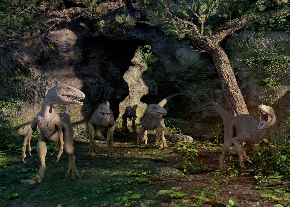 'Velociraptors Hunting' Poster by Gigi Bgm | Displate