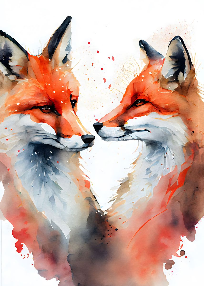 'Fox Romantic Couple' Poster, picture, metal print, paint by Ali Ch ...