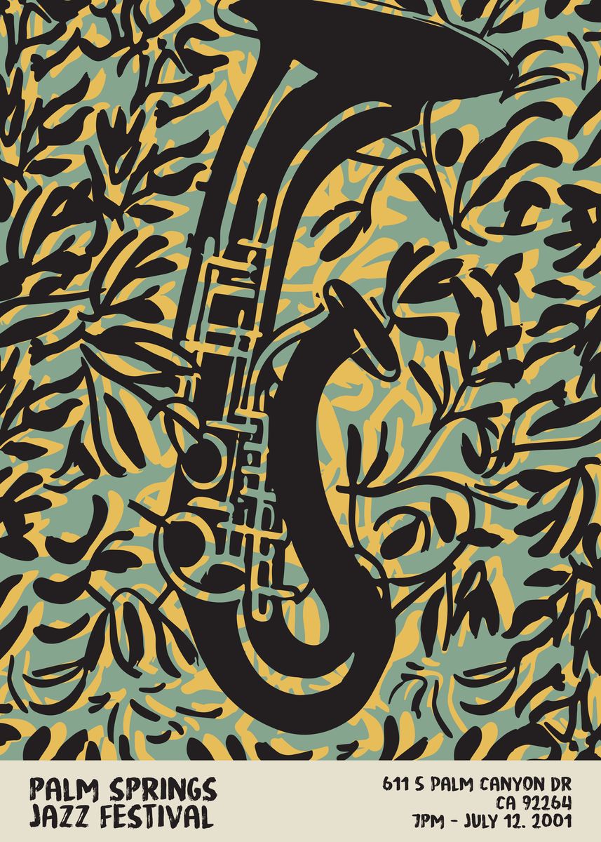 'palm springs jazz poster' Poster, picture, metal print, paint by ...