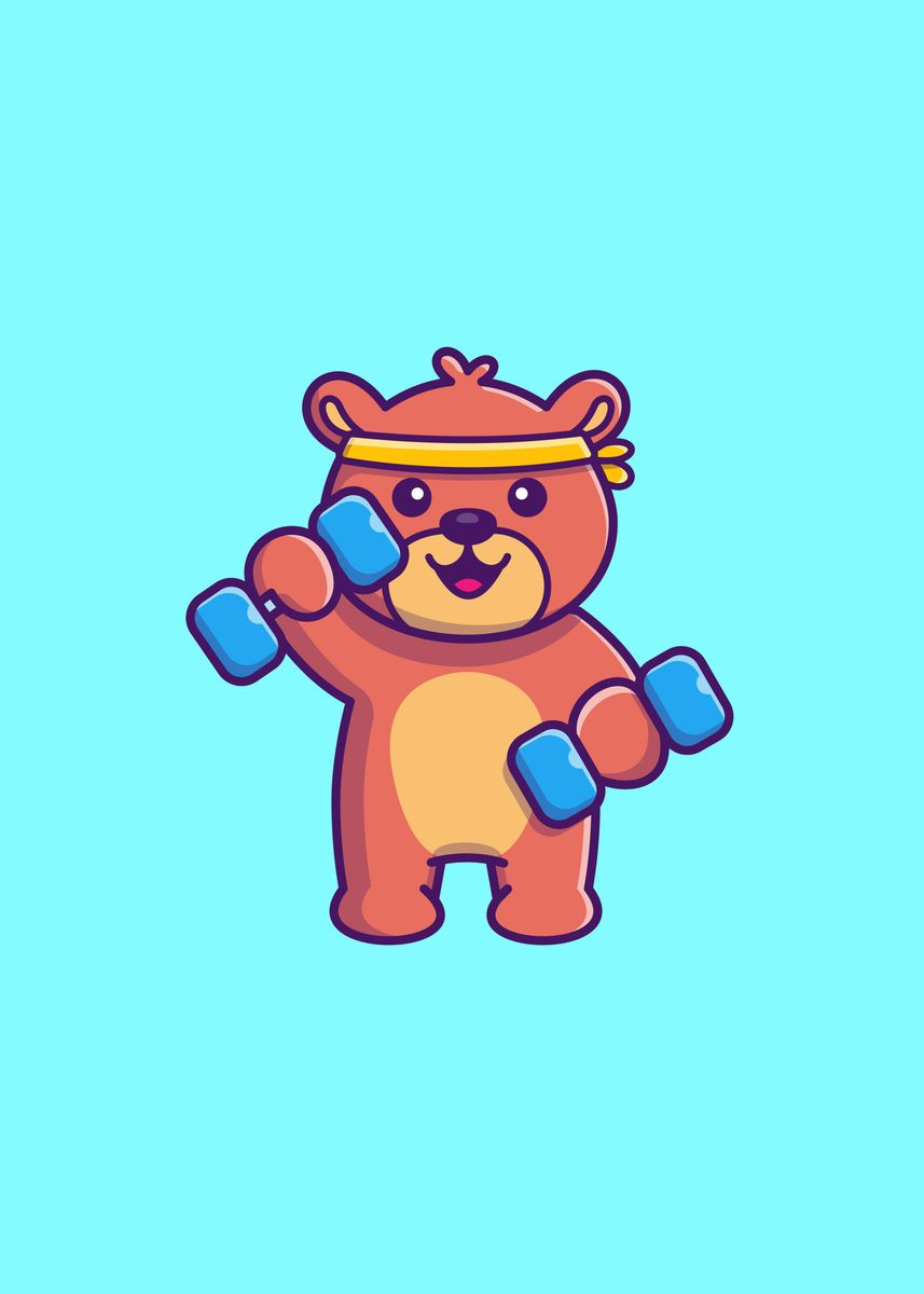 'Cute Bear Workout Cartoon' Poster by catalyst vibes | Displate