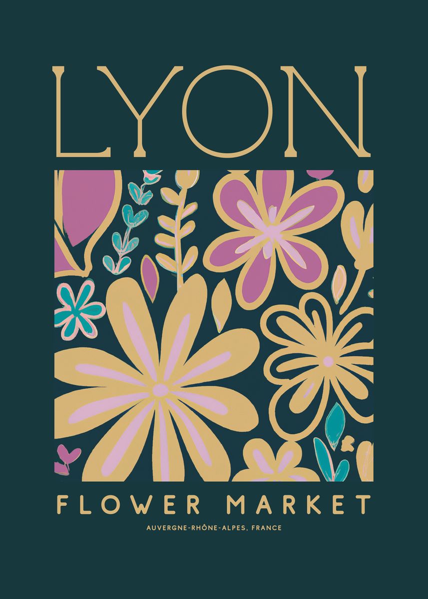 'Lyon Flower Market France' Poster, picture, metal print, paint by ...