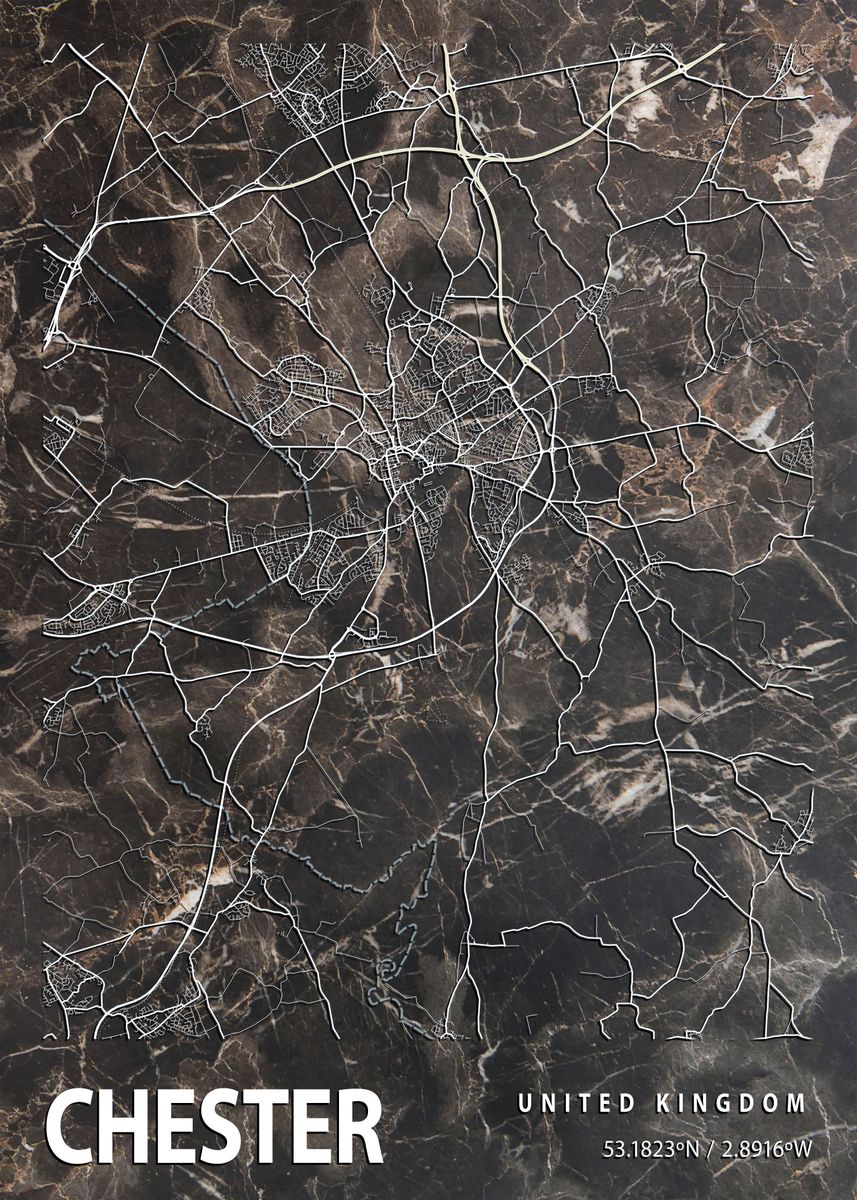 'CHESTER CITY MAP' Poster, picture, metal print, paint by Nae | Displate
