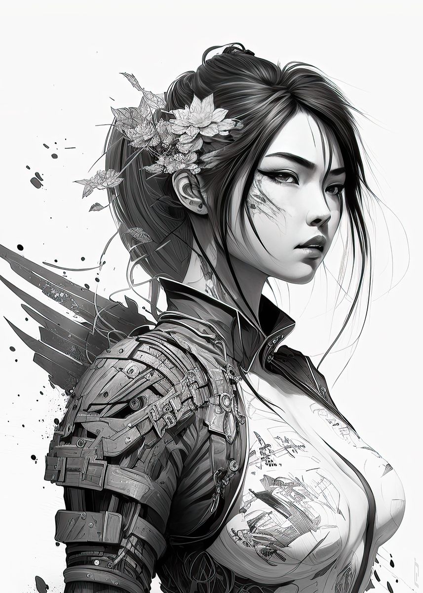 'Japanese Samurai Girl' Poster, picture, metal print, paint by FD ...