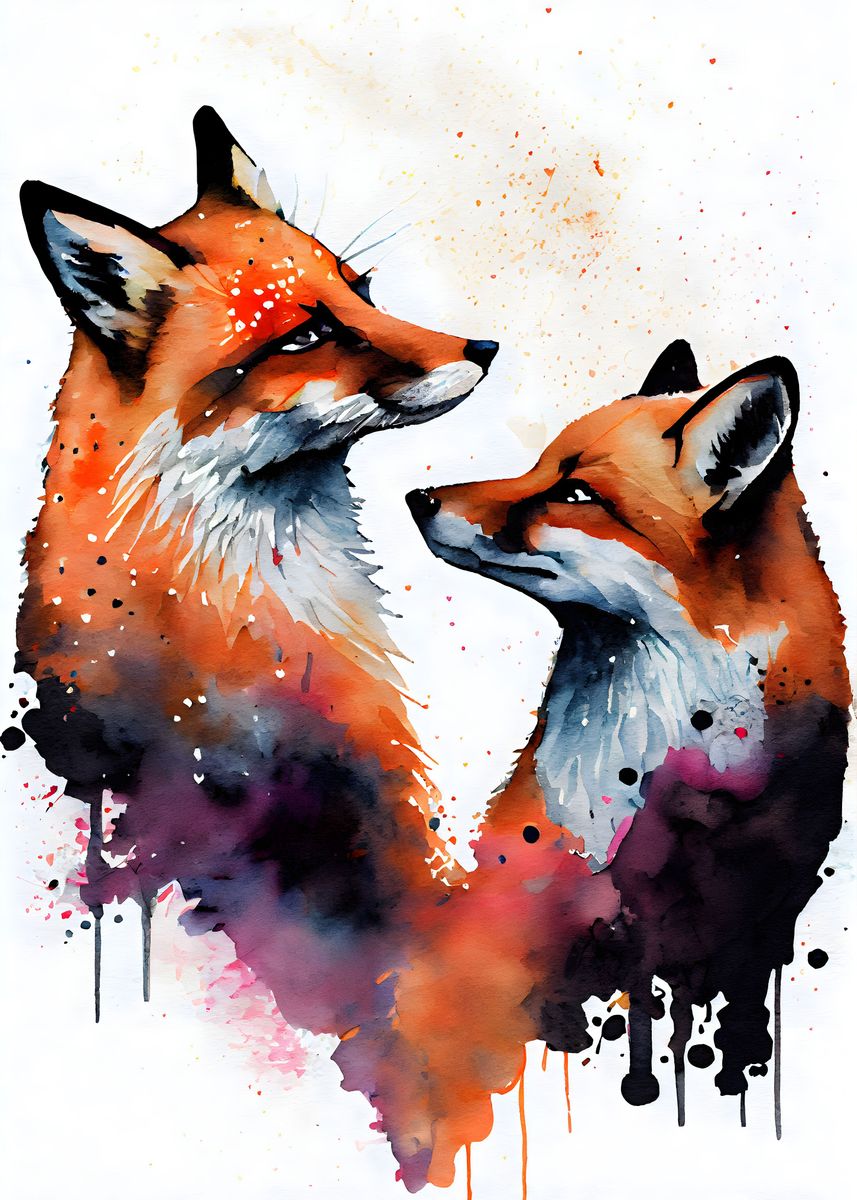 'Fox Romantic Couple' Poster, picture, metal print, paint by Ali Ch ...
