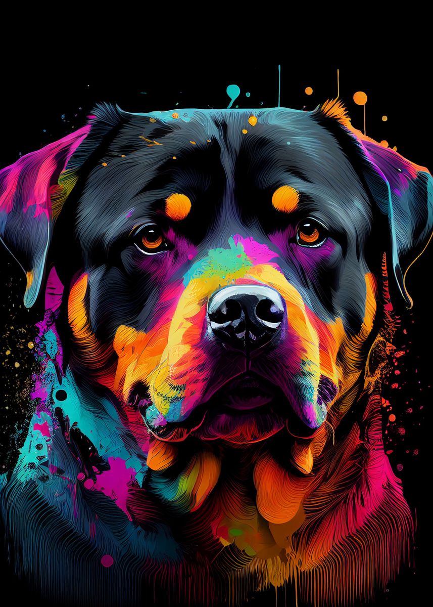 'Rottweiler Colorful' Poster, picture, metal print, paint by ...