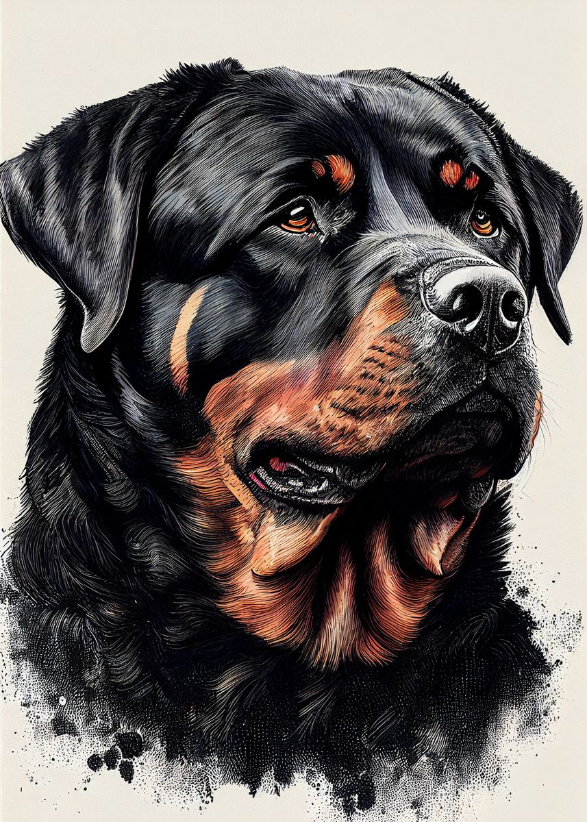 'Rottweiler Drawing Dog' Poster, picture, metal print, paint by ...