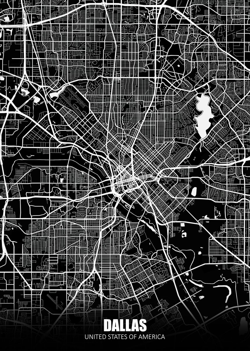 'Dallas USA Dark Map' Poster, picture, metal print, paint by Zake ...