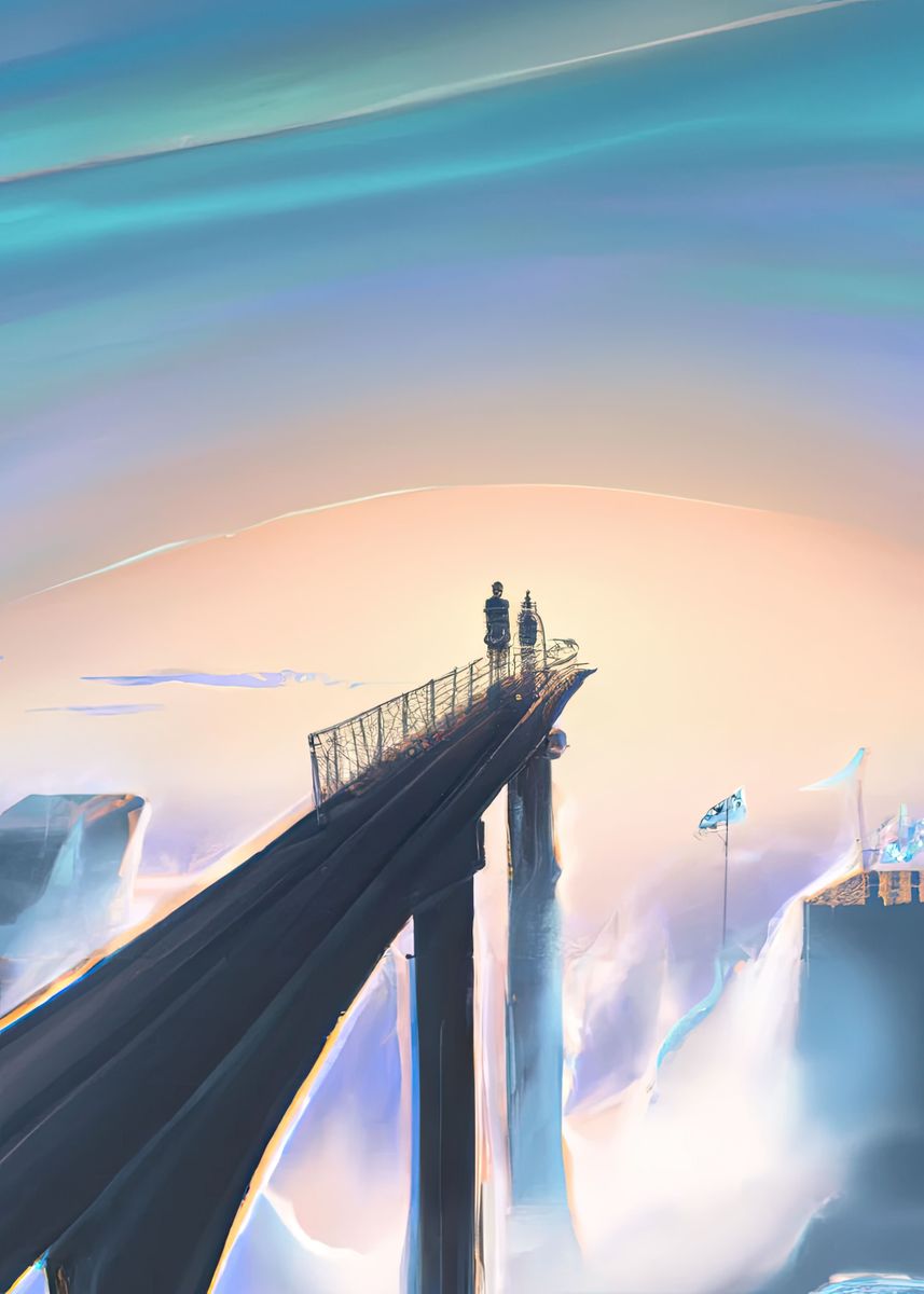 'Bridging Time and Space' Poster, picture, metal print, paint by AlgorithmArtistry | Displate