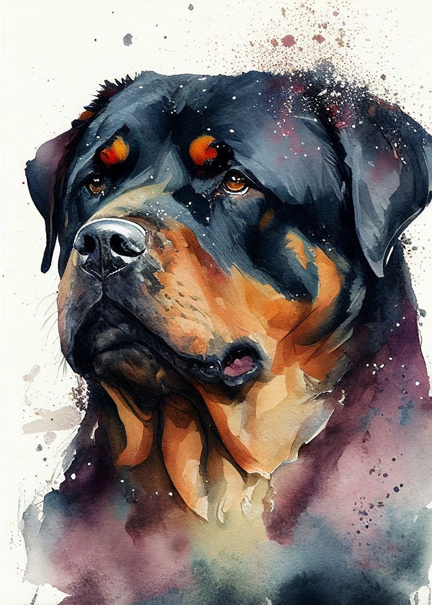 'Rottweiler Watercolor' Poster, picture, metal print, paint by ...
